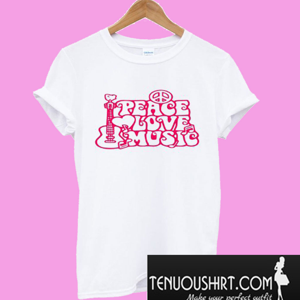 Peace Love Music Pink T Shirt